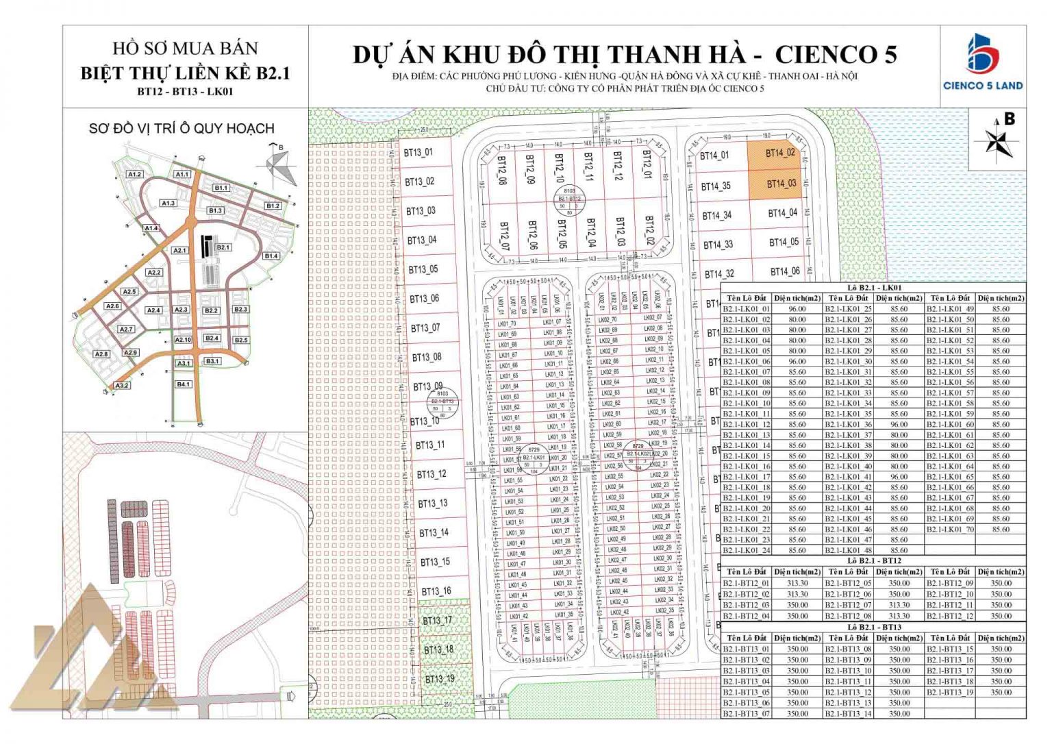 Biệt thự Thanh Hà b2.1 quy mô 16 Block với 263 lô |Ven hồ